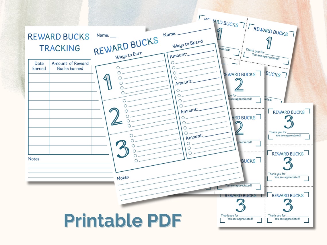 Kid’s Reward Bucks Printable PDF, Reward Buck’s for Kids Printable PDF ...