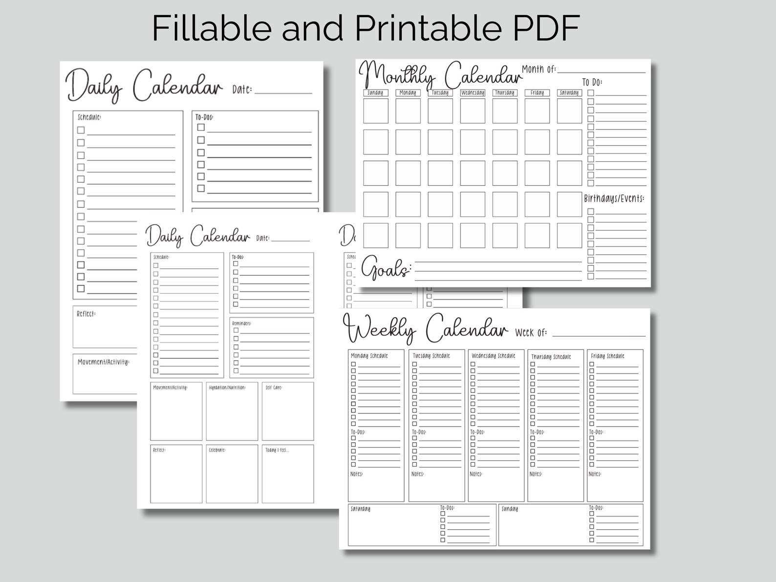 Calendar Printable and Fillable PDF, Daily Planner Printable, Weekly ...
