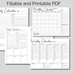 Calendar Printable and Fillable PDF, Daily Planner Printable, Weekly ...