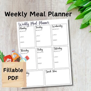 Weekly Meal Planner PDF, Fillable and Printable Meal Planner PDF - Etsy
