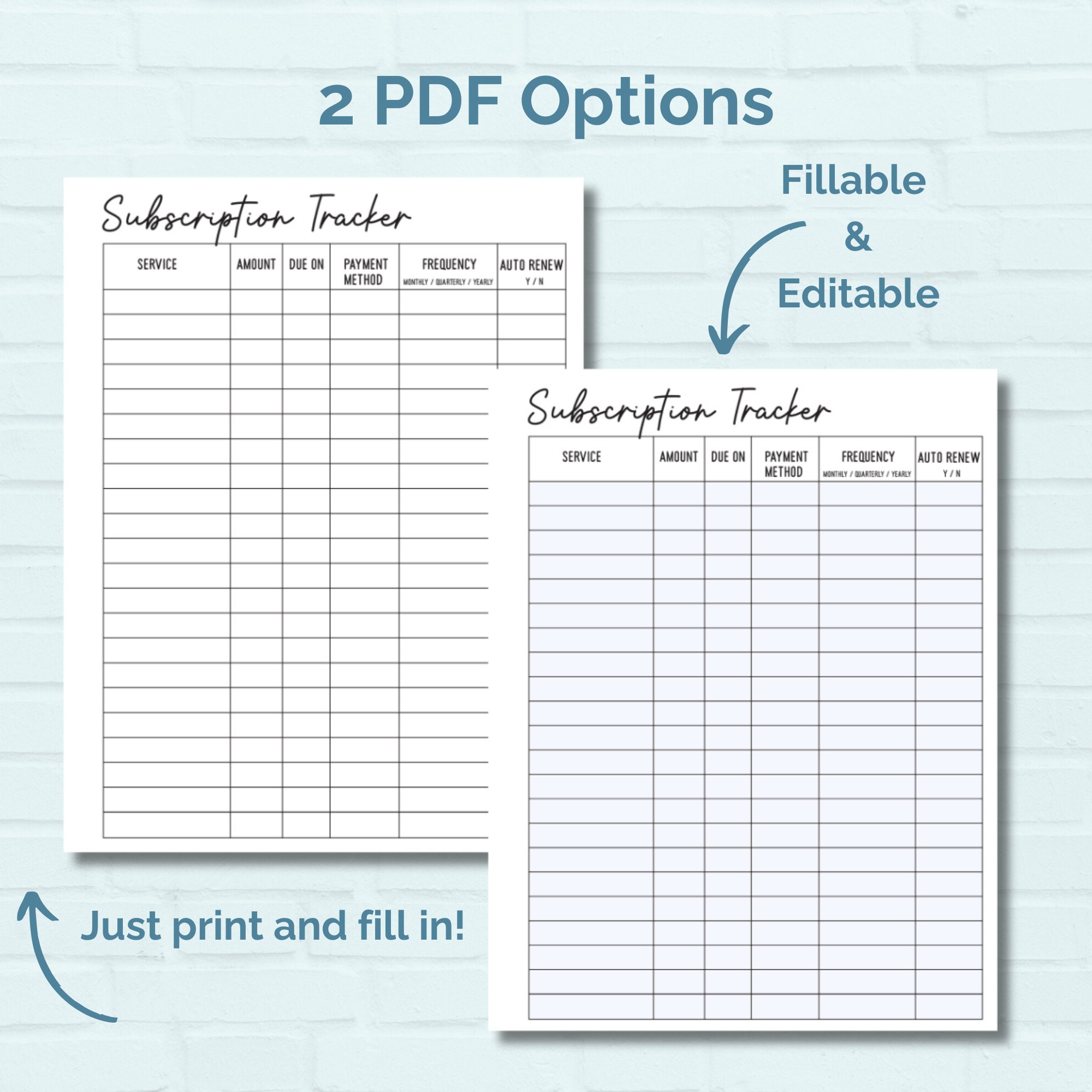 Subscription Tracker Printable and Fillable PDF, Subscription Tracker ...