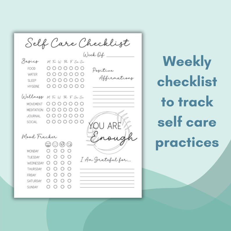 Self Care Checklist PDF, Weekly Self Care Tracker PDF - Etsy