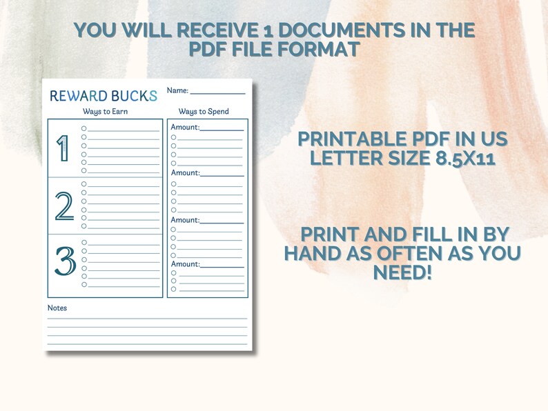Kid’s Reward Bucks Printable PDF, Reward Buck’s for Kids Printable PDF ...
