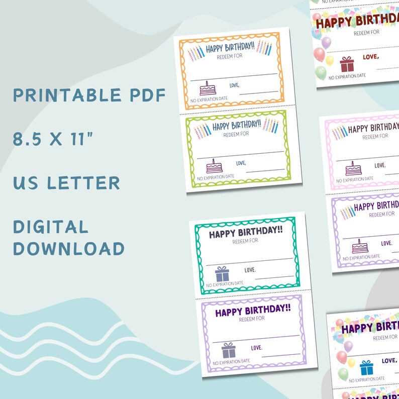 Birthday Coupons PDF; Birthday Vouchers Printable PDF - Etsy