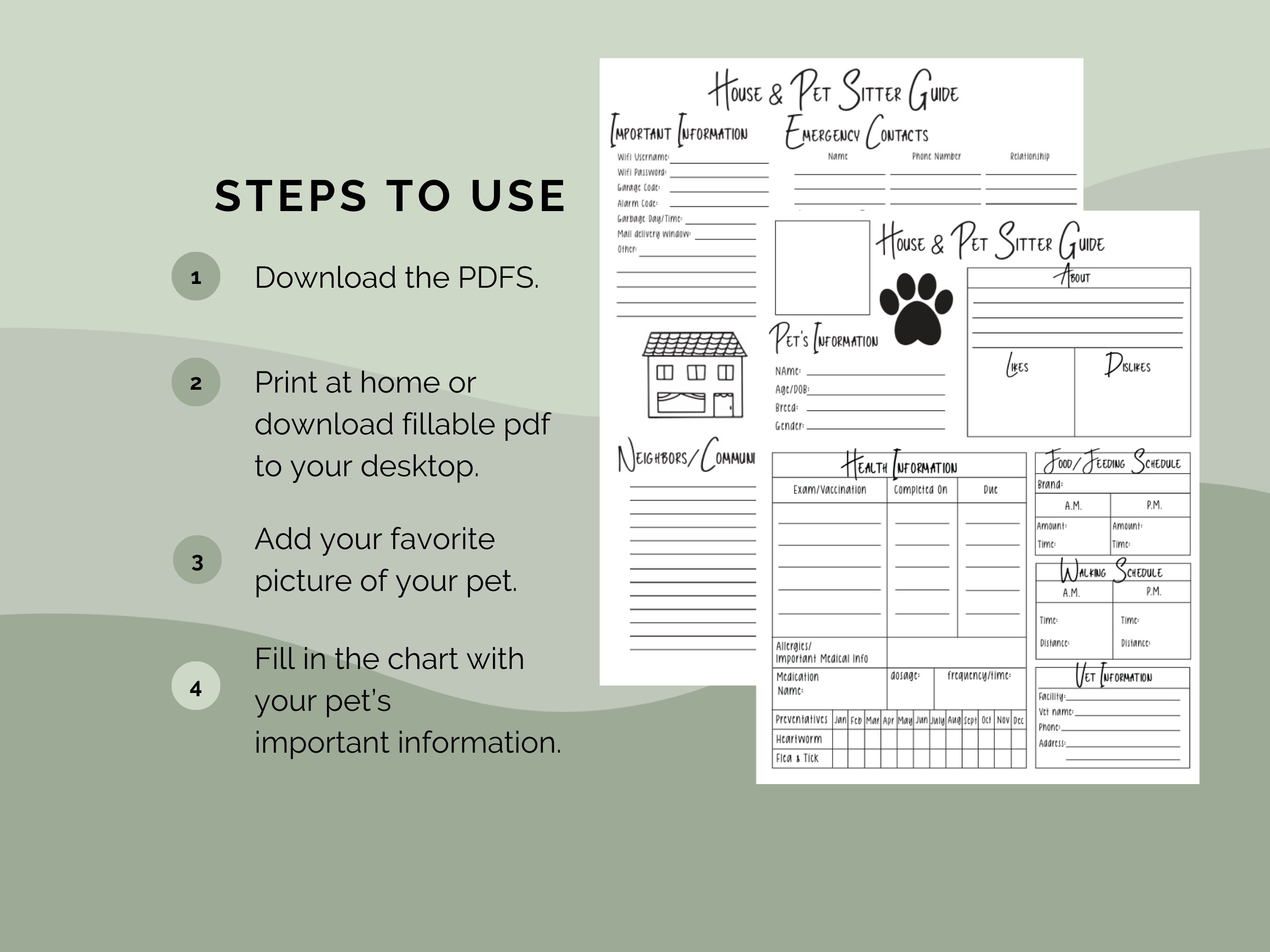 House and Pet Sitter Guide Printable and Fillable PDF - Etsy