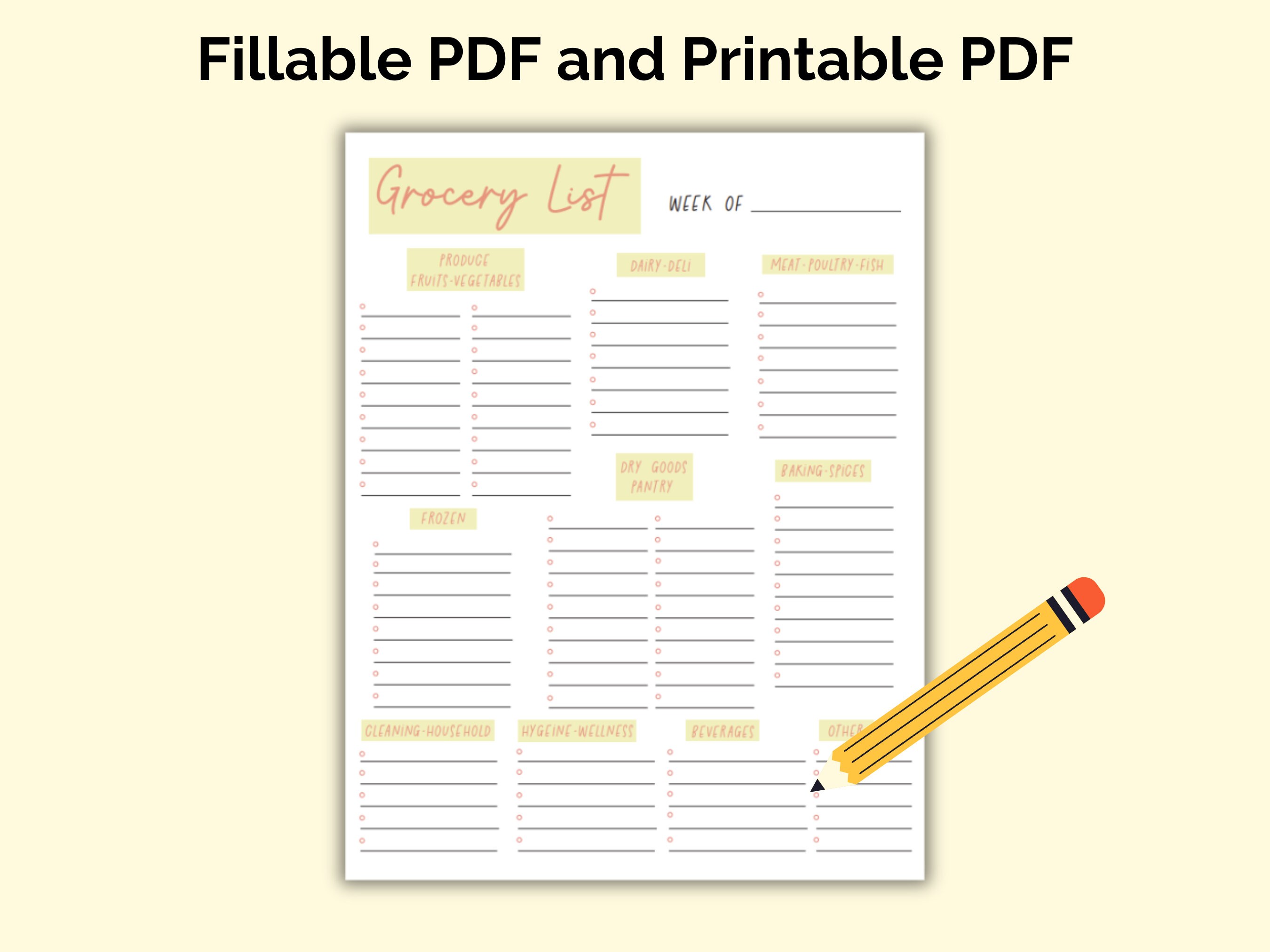 Grocery Shopping List PDF, Printable and Fillable Grocery Shopping List ...