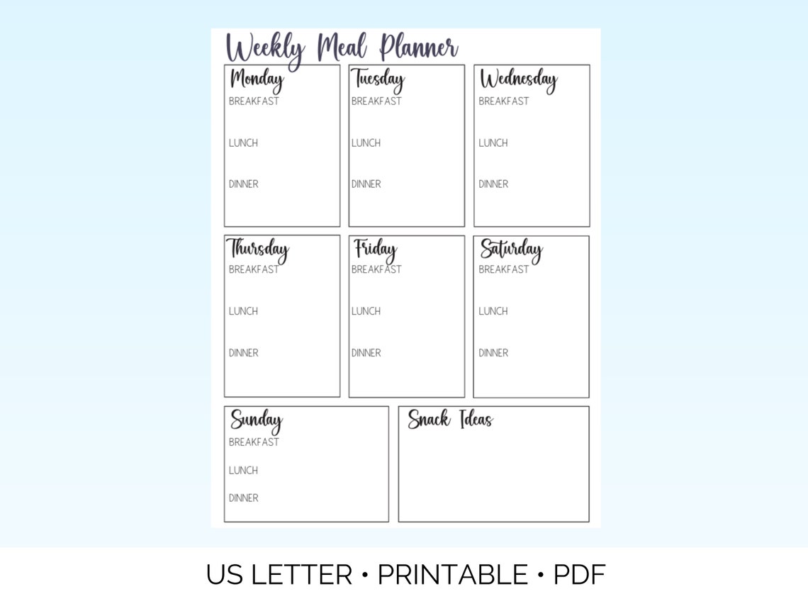 Weekly Meal Planner PDF, Fillable and Printable Meal Planner PDF - Etsy