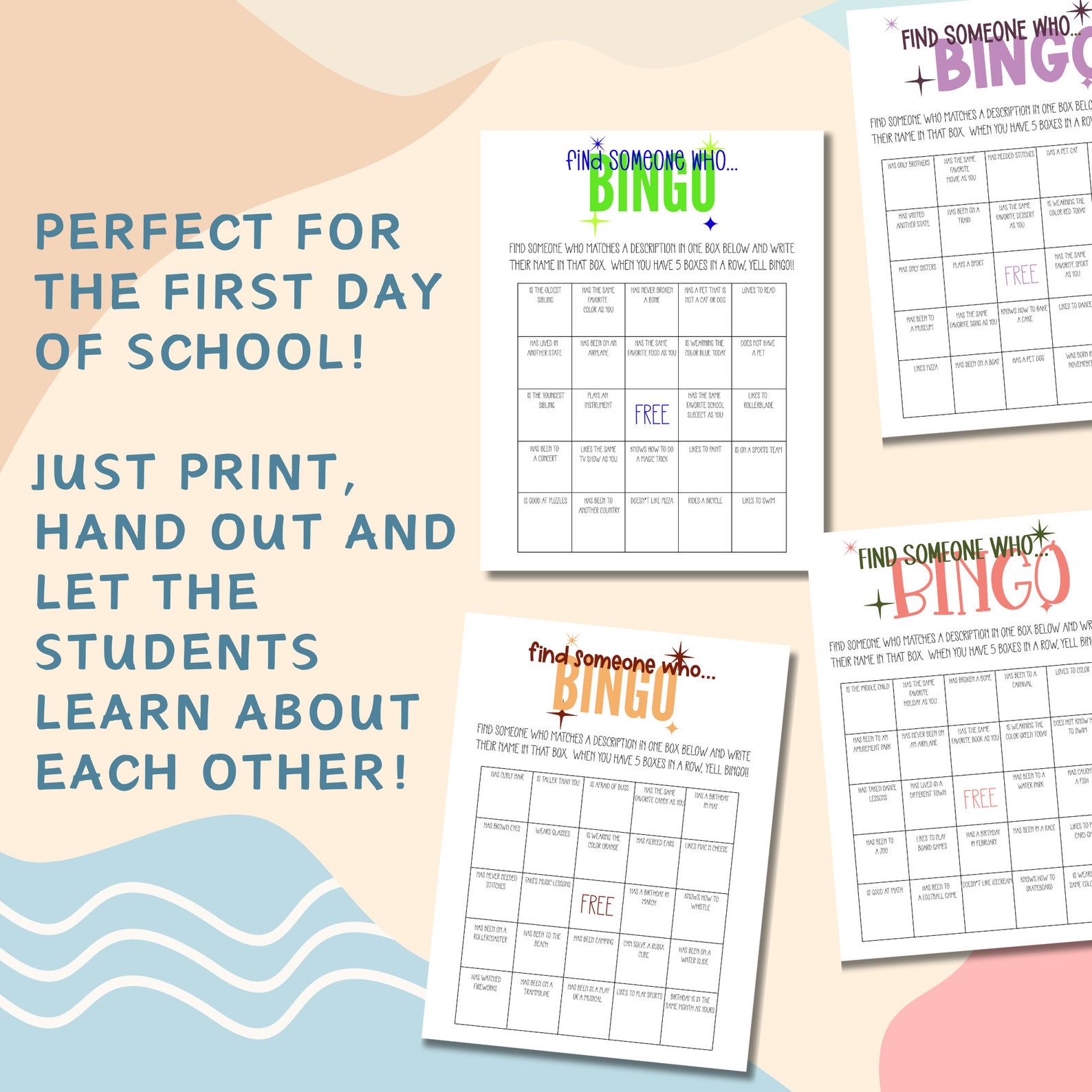 First Day of School Bingo Printable PDF, Getting to Know You Bingo PDF ...