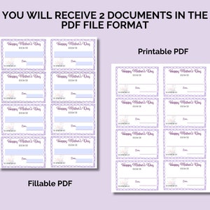 Mother's Day Coupons Printable and Fillable PDF; Mother's Day Vouchers ...