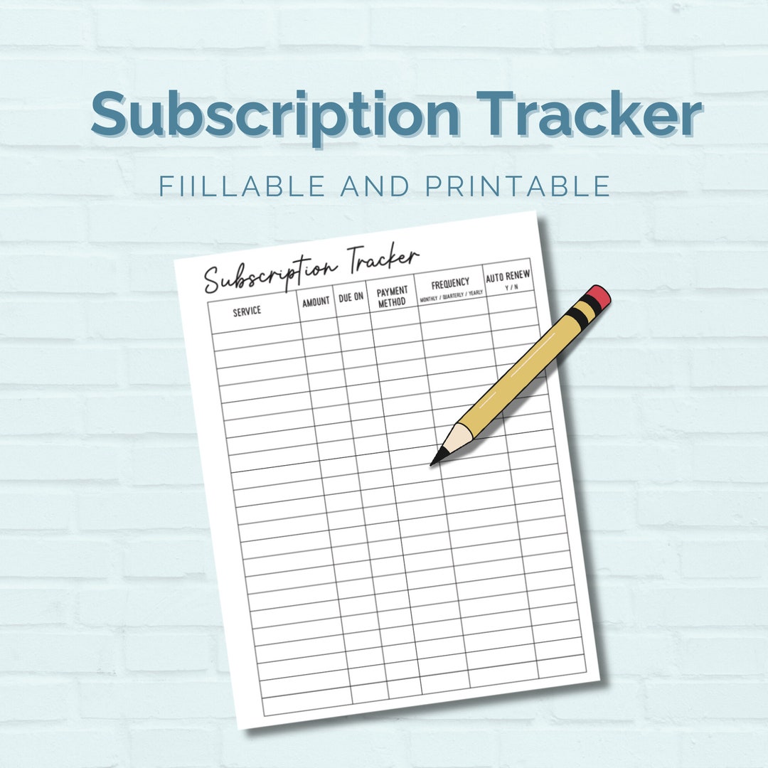 Subscription Tracker Printable and Fillable PDF, Subscription Tracker ...