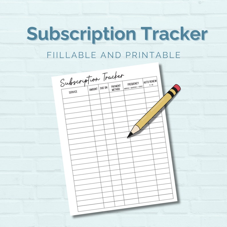 Subscription Tracker Printable and Fillable PDF, Subscription Tracker Editable PDF - Etsy