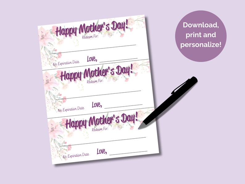 Mother’s Day Vouchers Printable PDF, Mother’s Day Coupon PDF - Etsy