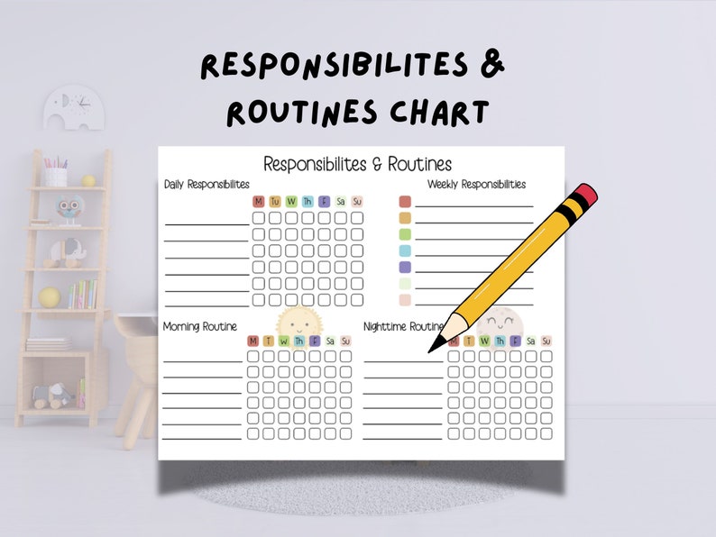 Responsibilities and Routines Chart, Printable Chore Chart, Fillable ...