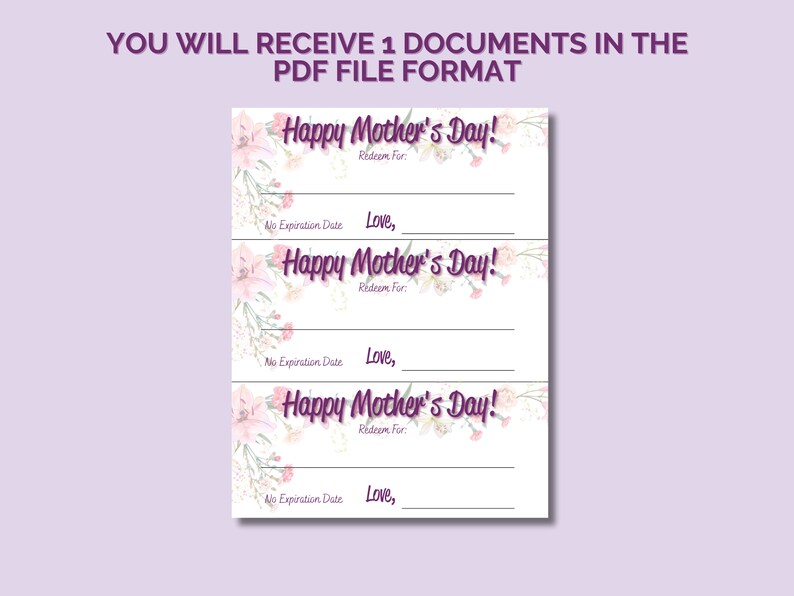 Mother’s Day Vouchers Printable PDF, Mother’s Day Coupon PDF - Etsy