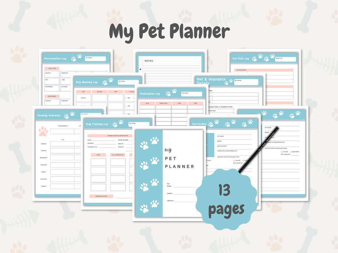 My Pet Planner PDF, Printable and Fillable Pet Care Planner - Etsy