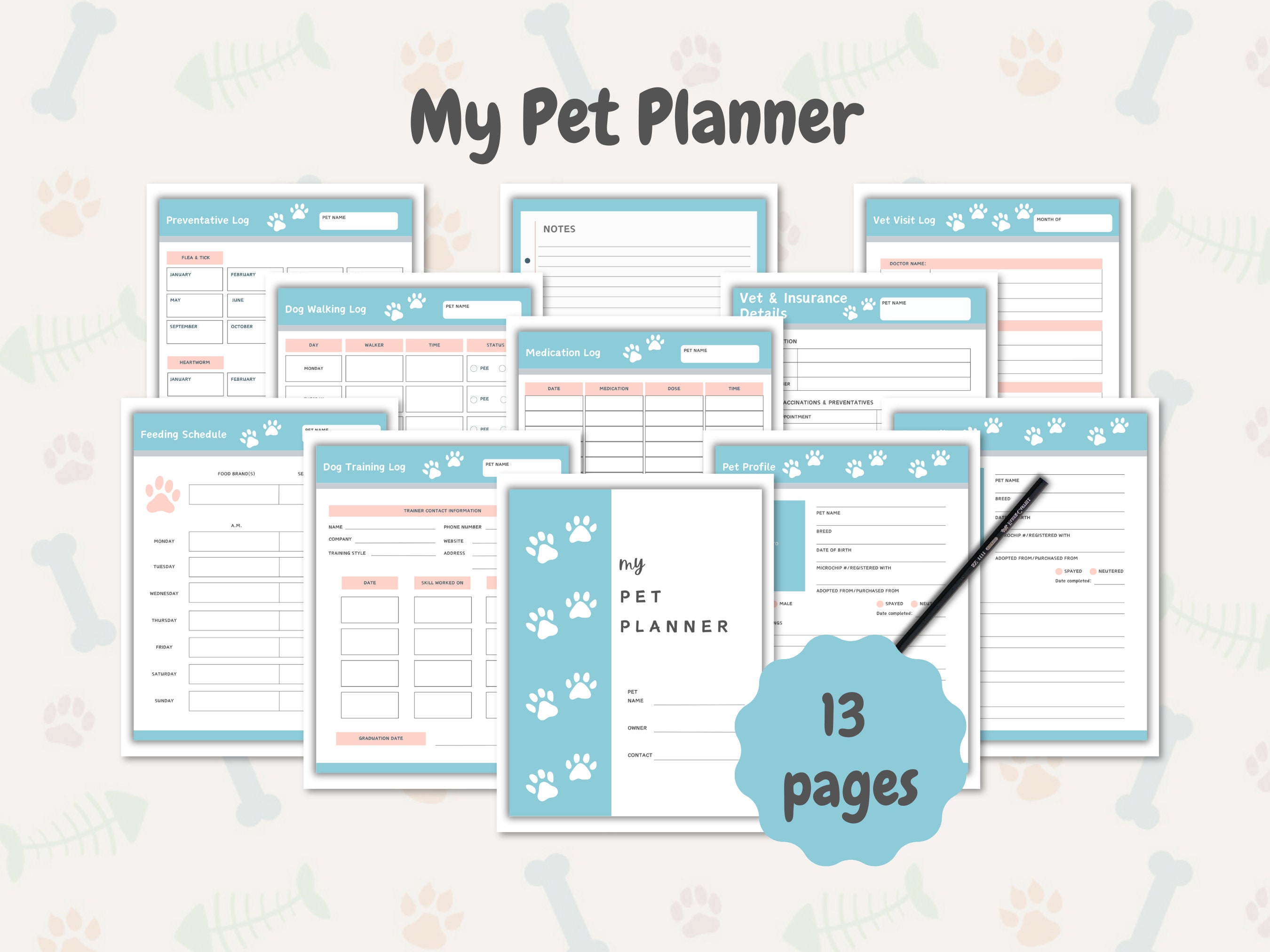 My Pet Planner PDF, Printable and Fillable Pet Care Planner - Etsy
