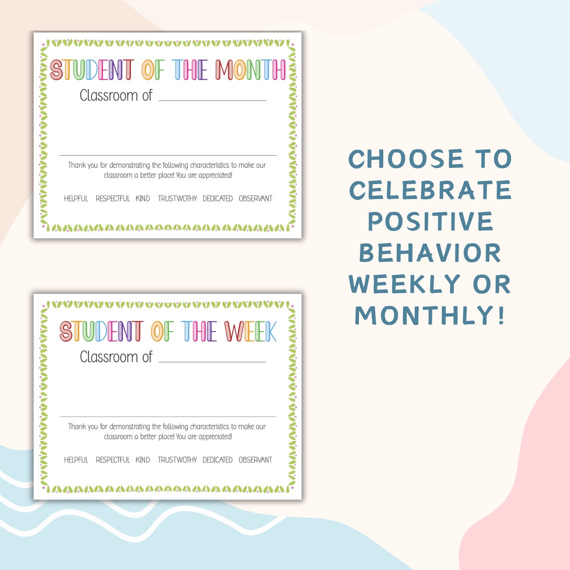 Student Recognition Certificate Printable PDF - Etsy