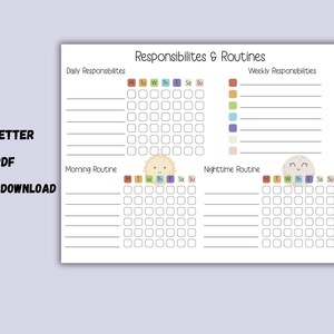 Responsibilities and Routines Chart, Printable Chore Chart, Fillable ...