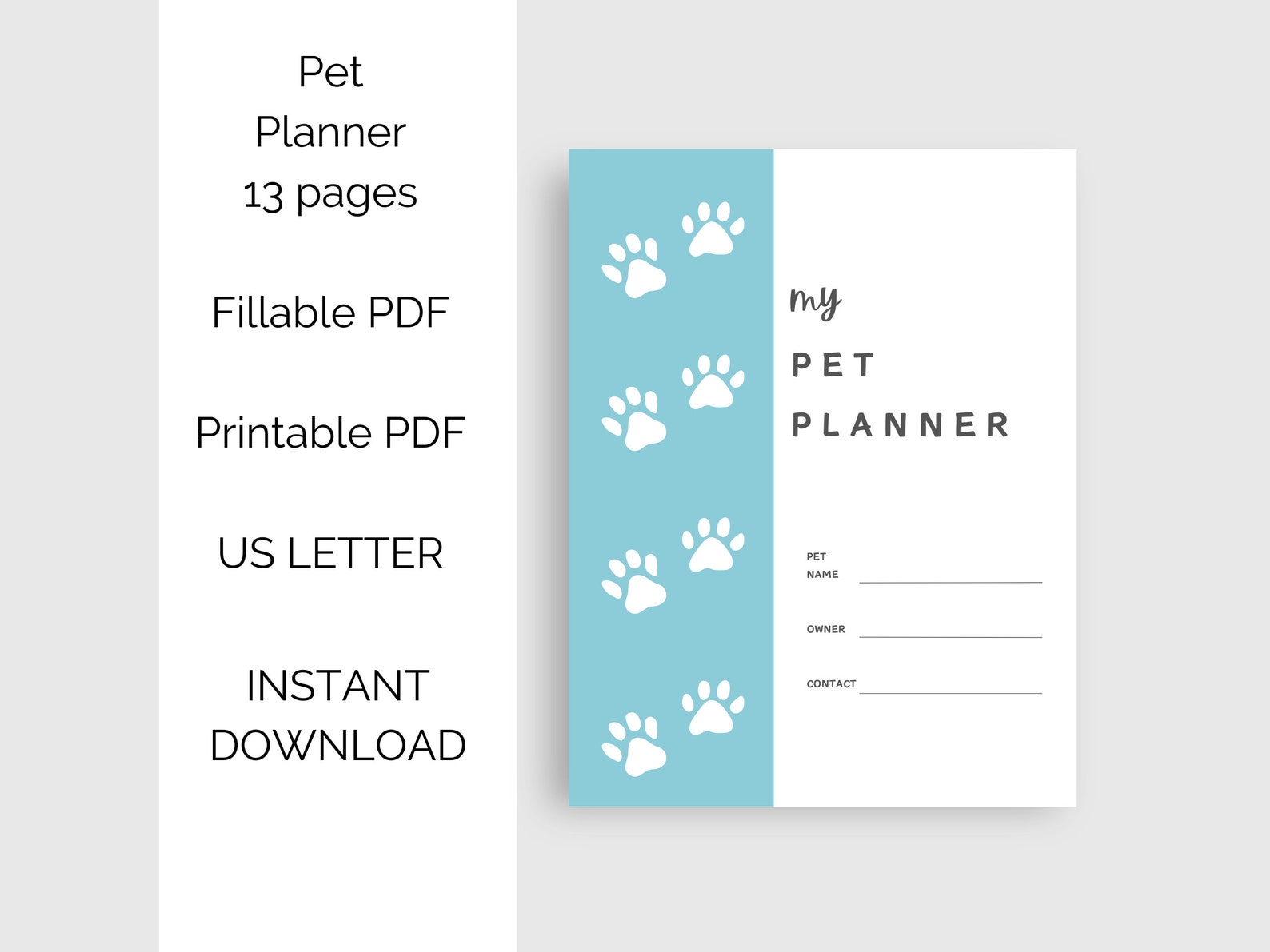 My Pet Planner PDF, Printable and Fillable Pet Care Planner - Etsy