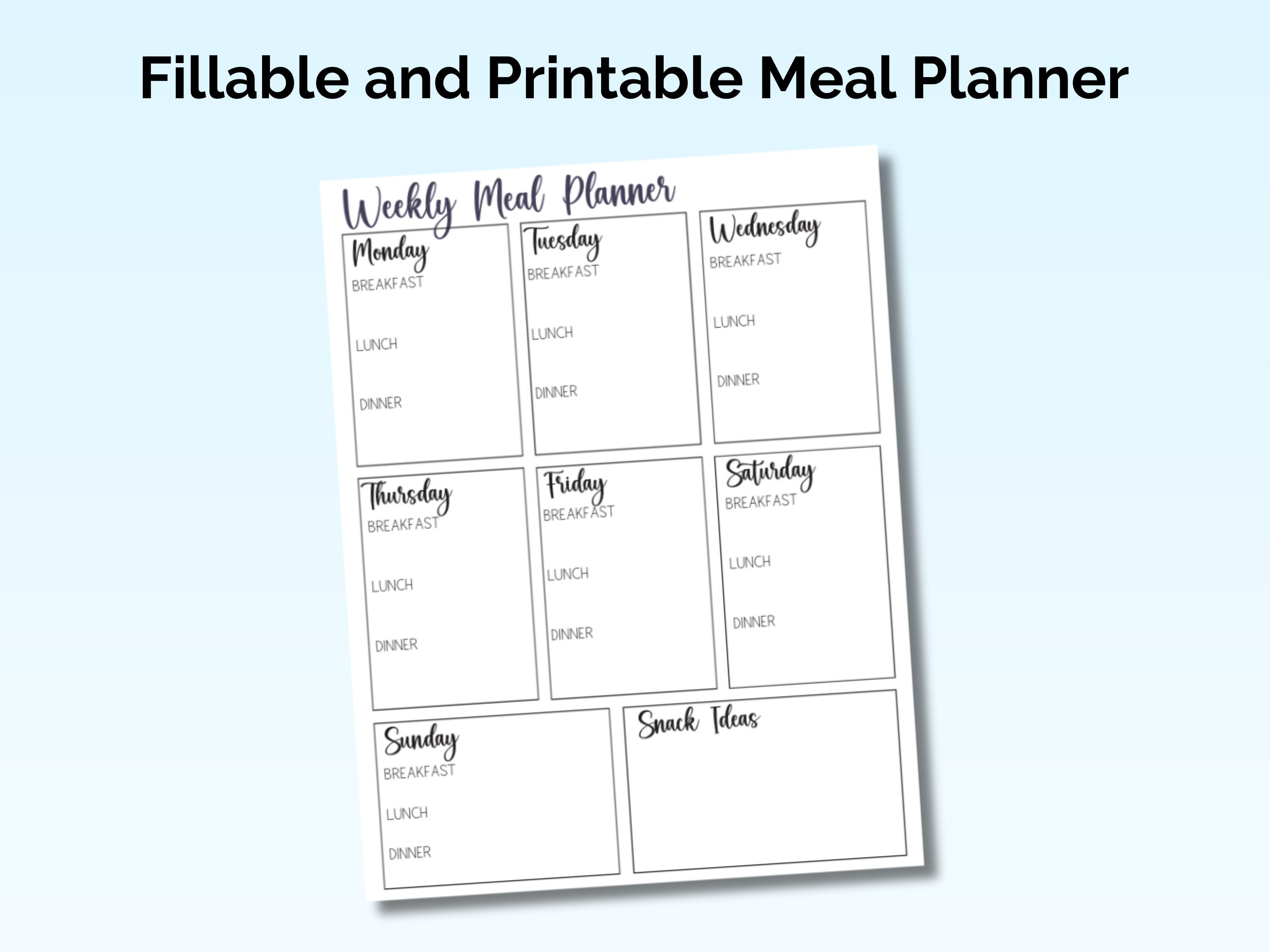 Weekly Meal Planner PDF, Fillable and Printable Meal Planner PDF - Etsy