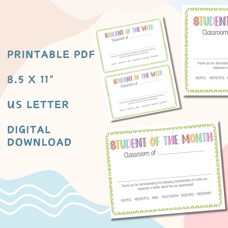 Student Recognition Certificate Printable PDF - Etsy