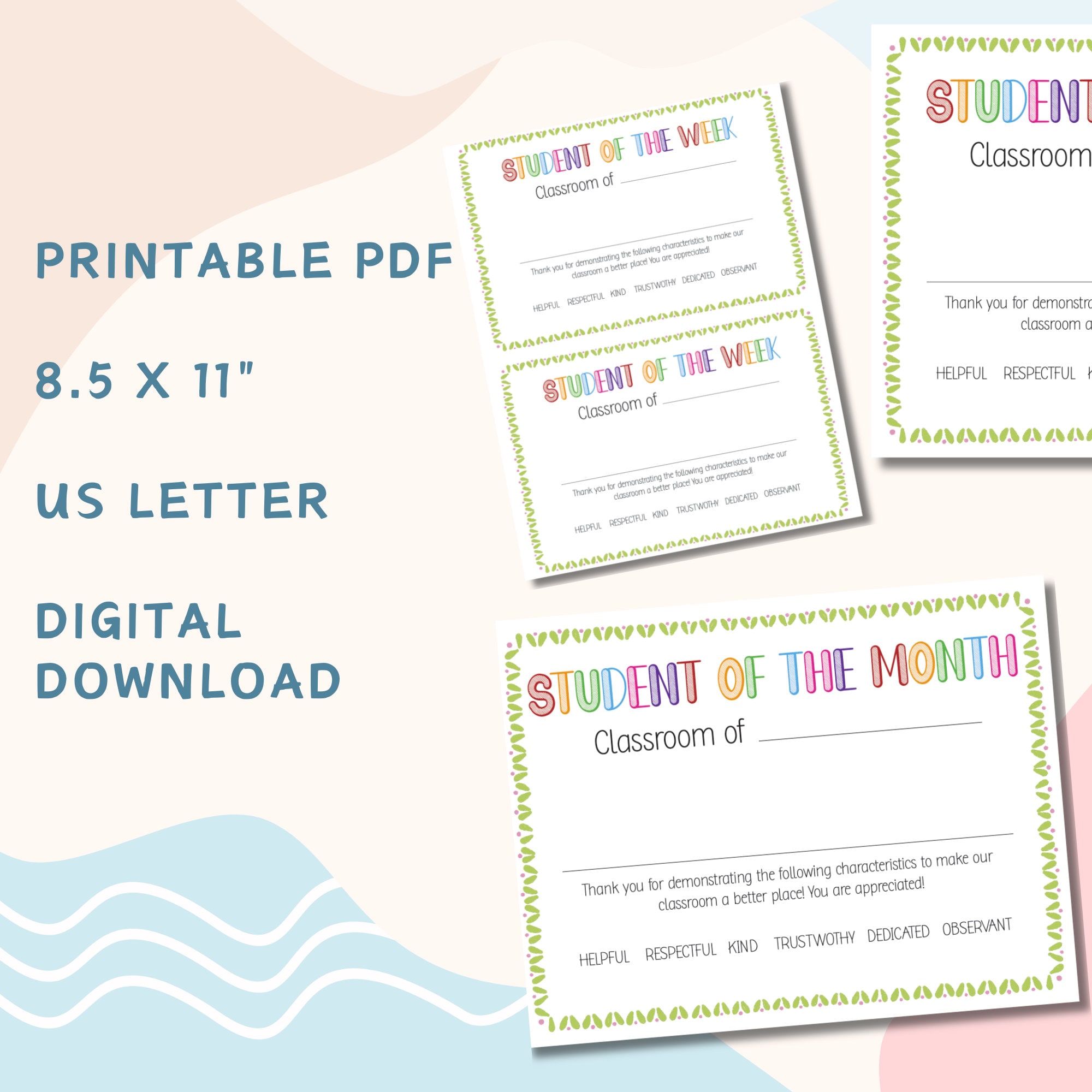 Student Recognition Certificate Printable PDF - Etsy