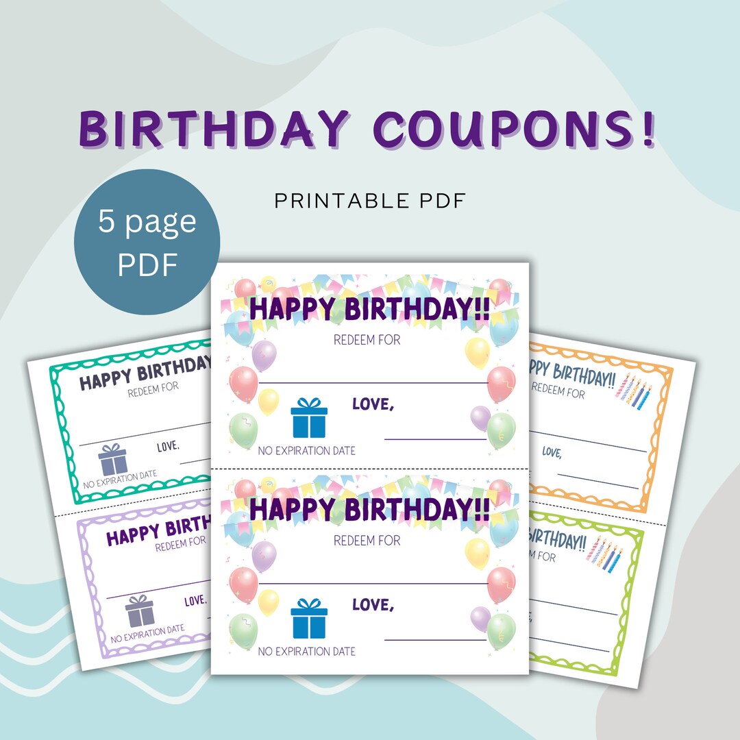 Birthday Coupons PDF; Birthday Vouchers Printable PDF - Etsy