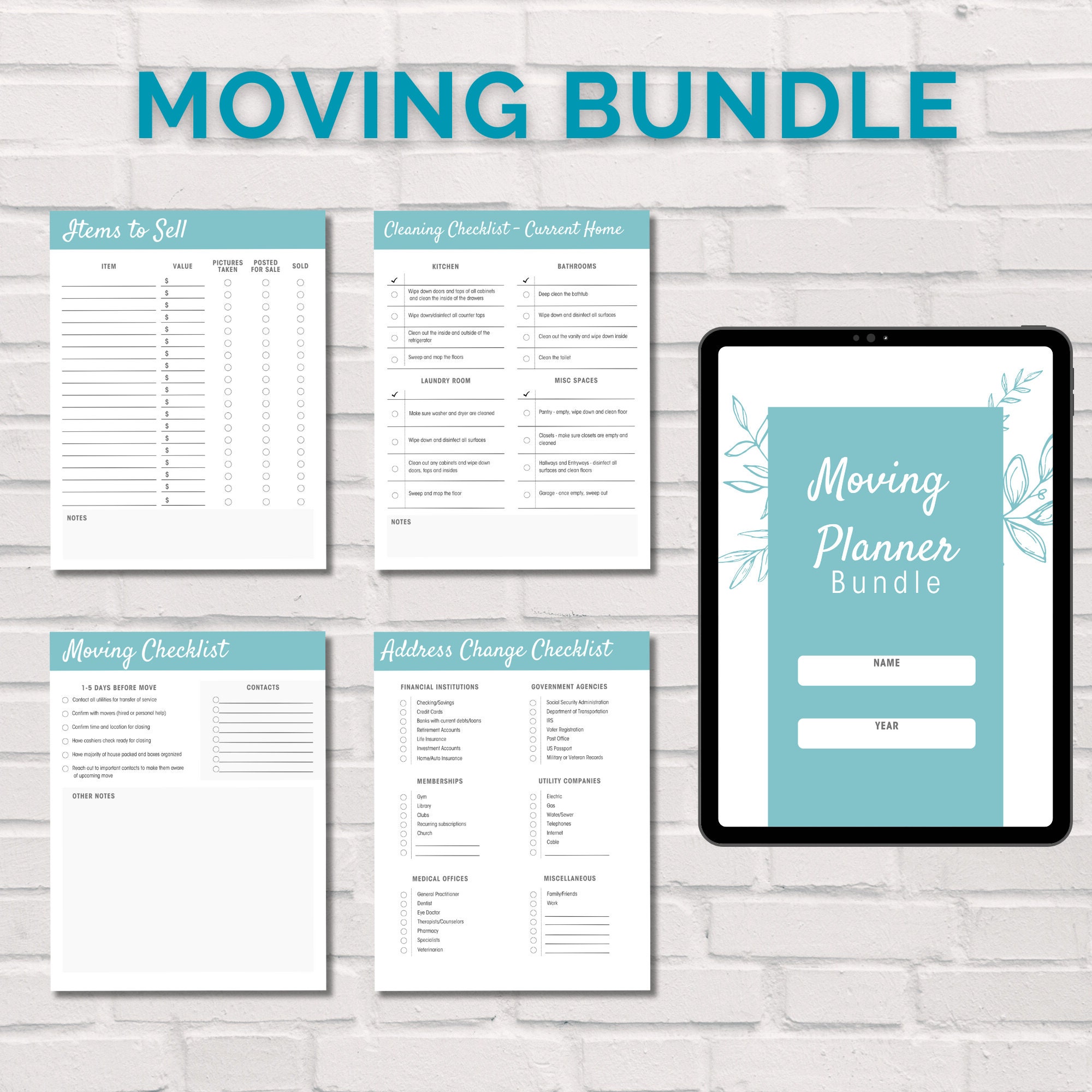 Moving Planner Bundle, Moving Checklist, Moving Planner Editable PDF - Etsy