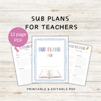 Classroom Sub Binder Editable Teacher Templates Substitute Plan ...