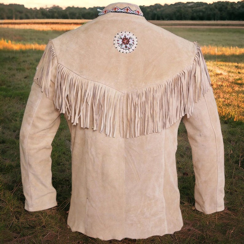 Men’s Native Western Suede Jacket Fringed Cowboy Leather Coat Beaded ...