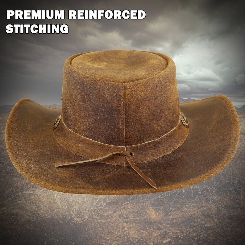 Genuine Leather Cowboy Hat: Wide Brim Western Outback Style - Etsy