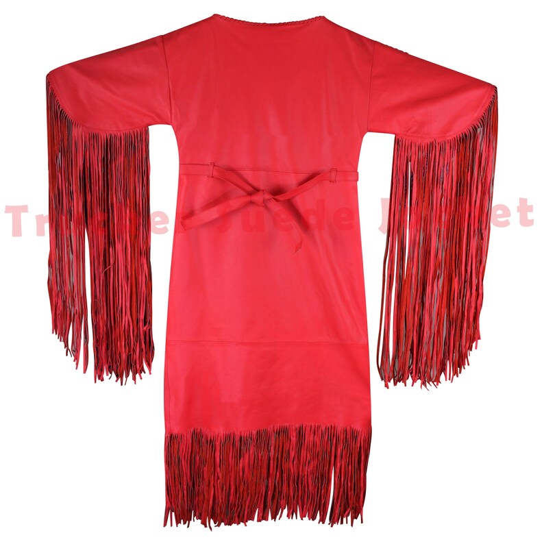 Red Leather Powwow Regalia Dress | Native American Fringe Dance Outfit ...