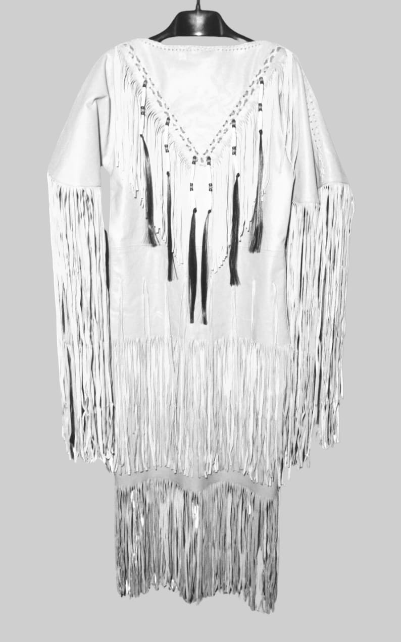 Native American Powwow Regalia Dress | White Fringe Suede Handmade ...