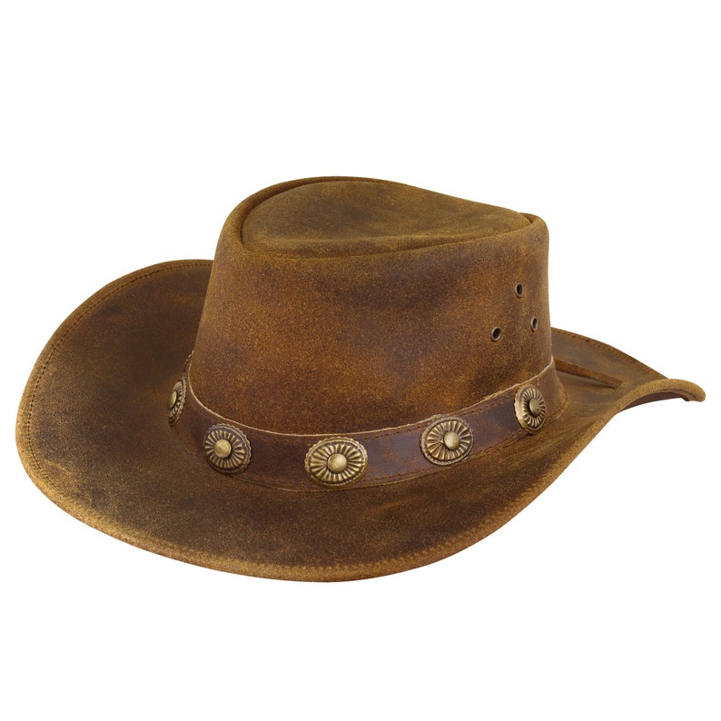 Real Leather Cowboy Hat Men Women Western Style Wide Brim Australian ...