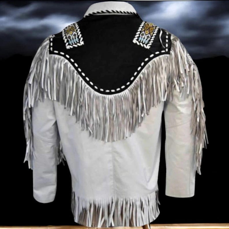 Men’s Western Fringe Leather Jacket | Native Cowboy Coat With Beaded ...
