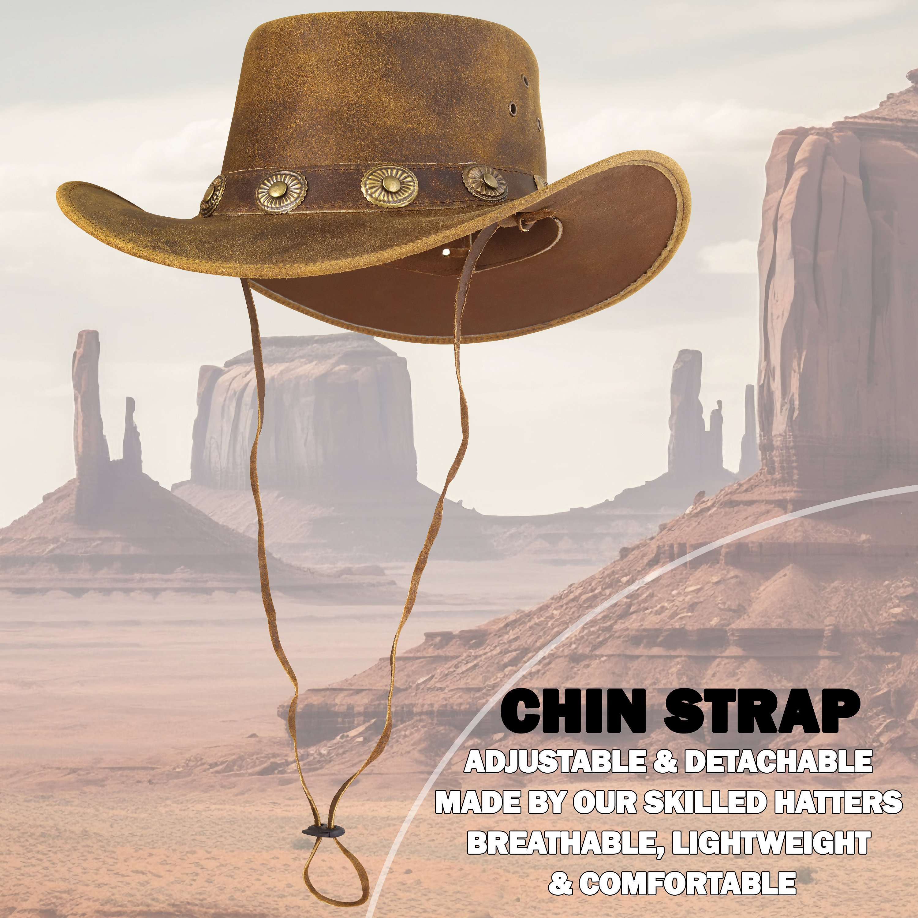 Real Leather Cowboy Hat Men Women Western Style Wide Brim Australian ...