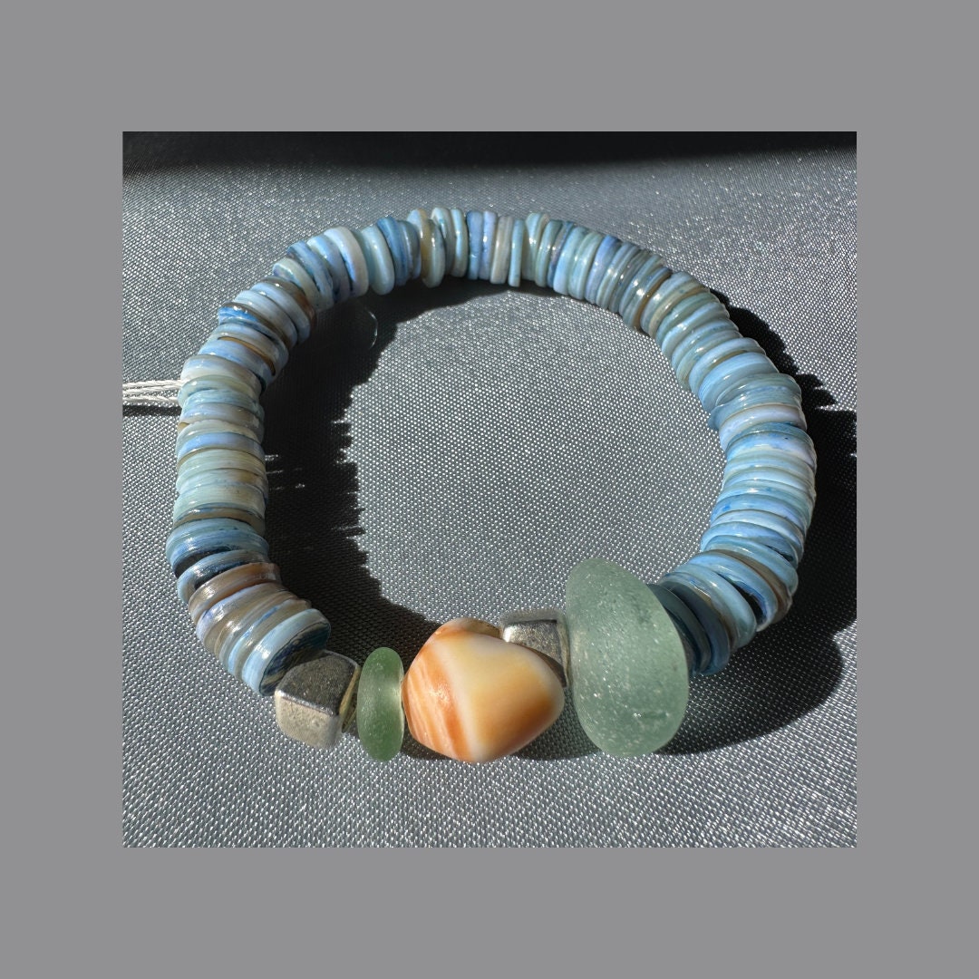 Designer Bracelet-amulet Made of Sea Glass, Shell and Mother of Pearl ...