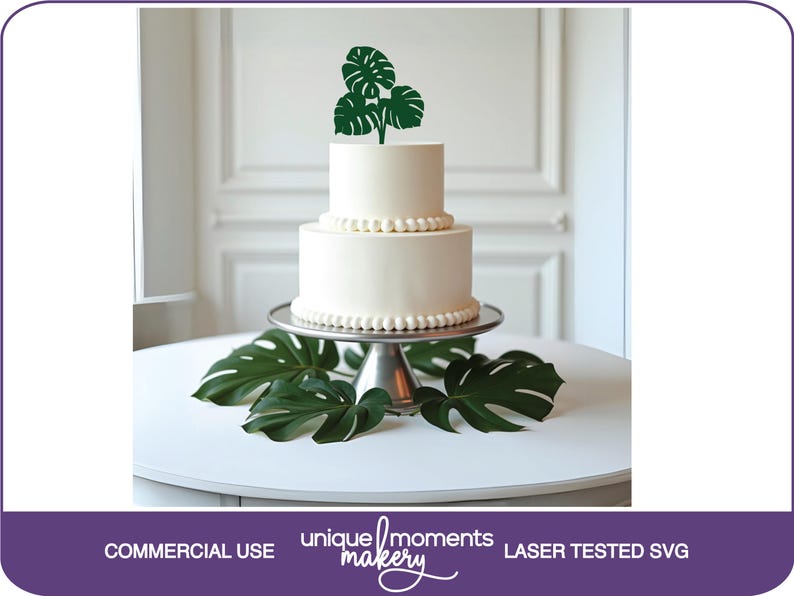 Monstera 3 Leaf Cake Topper Laser SVG, Lush Tropical Leaf Cut File for ...