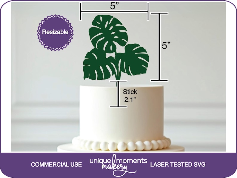 Monstera 3 Leaf Cake Topper Laser SVG, Lush Tropical Leaf Cut File for ...