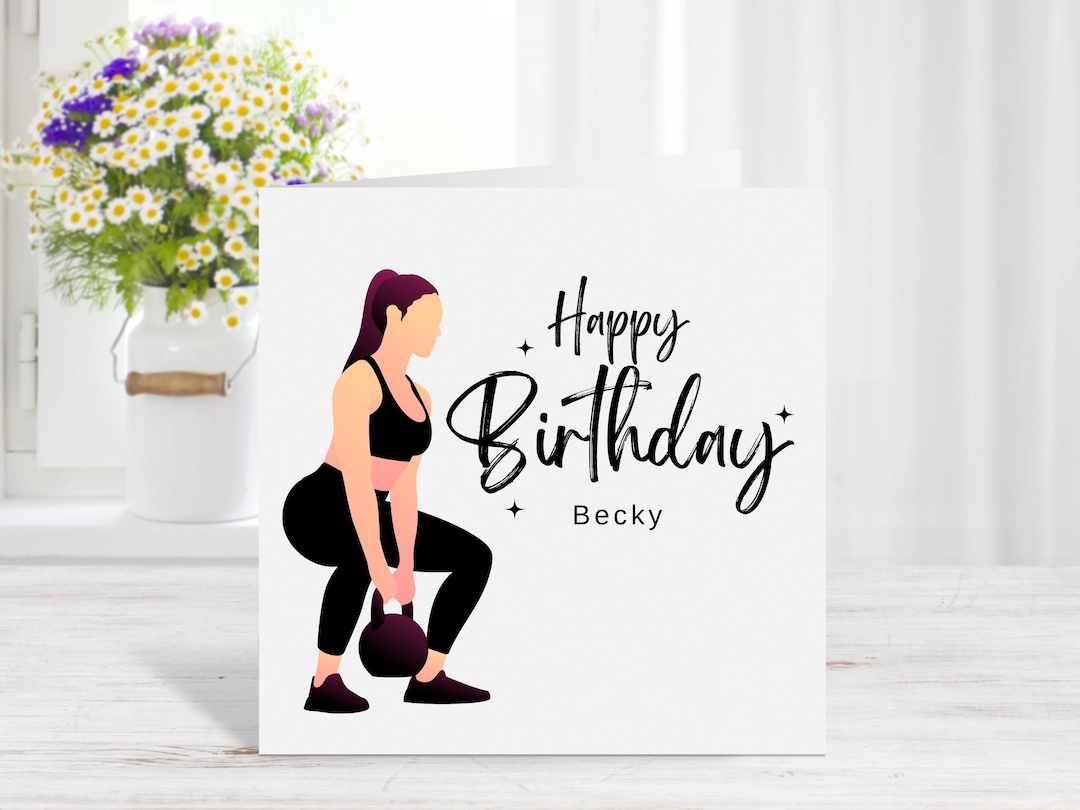 Gym Birthday Card for Her Gym Card for Friend Kettlebell Card for Women ...