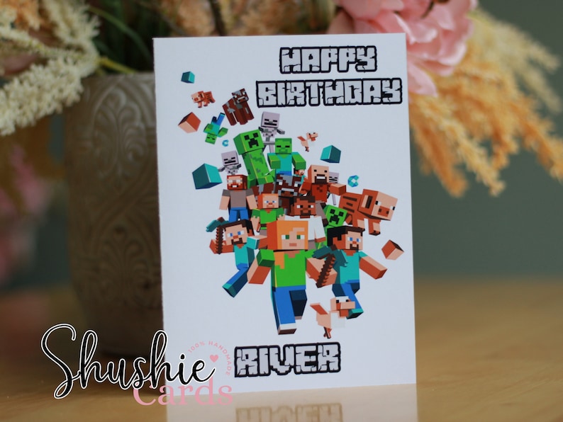 Minecraft Birthday Card Personalised Minecraft Card for Him for Her ...