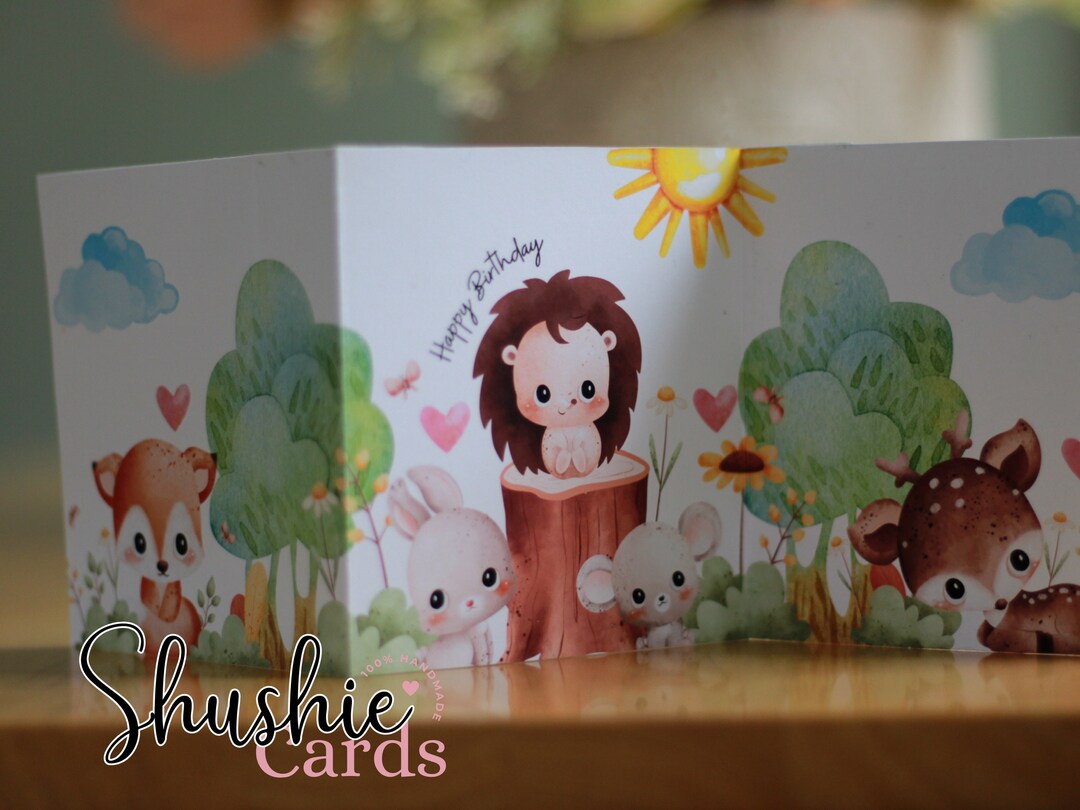 Woodland Animal Birthday Card for Kids Concertina Childrens Card ...