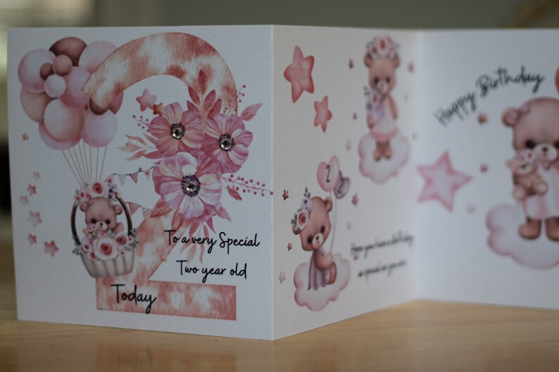 2nd Birthday Card Two Birthday Card for 2 Year Olds Teddy Card Handmade ...