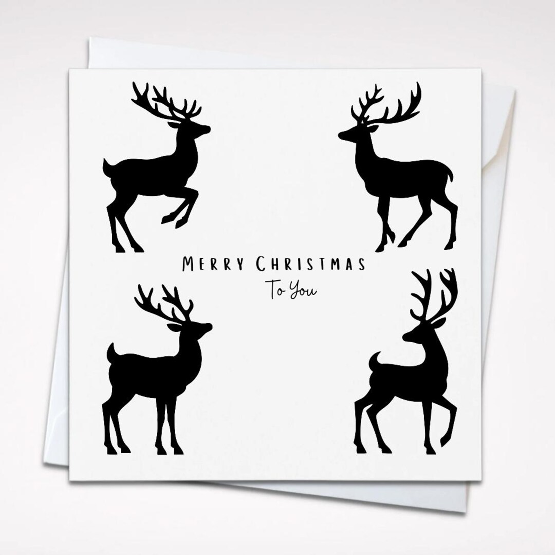 Bold Black & White Reindeer Christmas Card – 130mm X 130mm - Etsy