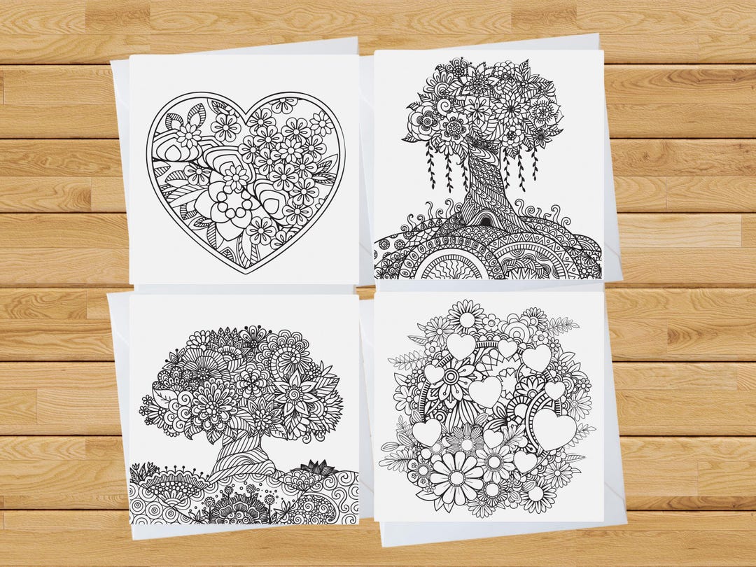 Set of 4 Colouring in Cards |colouring in Sheets |colouring in Cards ...