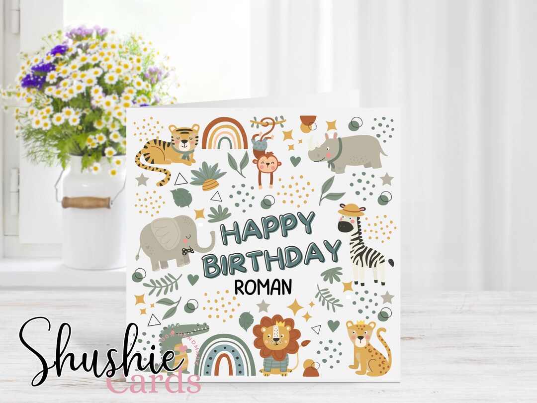 Jungle Birthday Card Personalised Safari Birthday Card Personalised ...