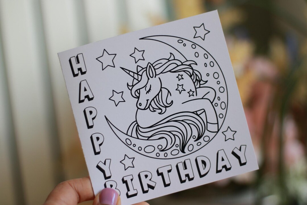 Colour in Cards Kids Colour in Card unicorn Colour Me in Card Colouring ...