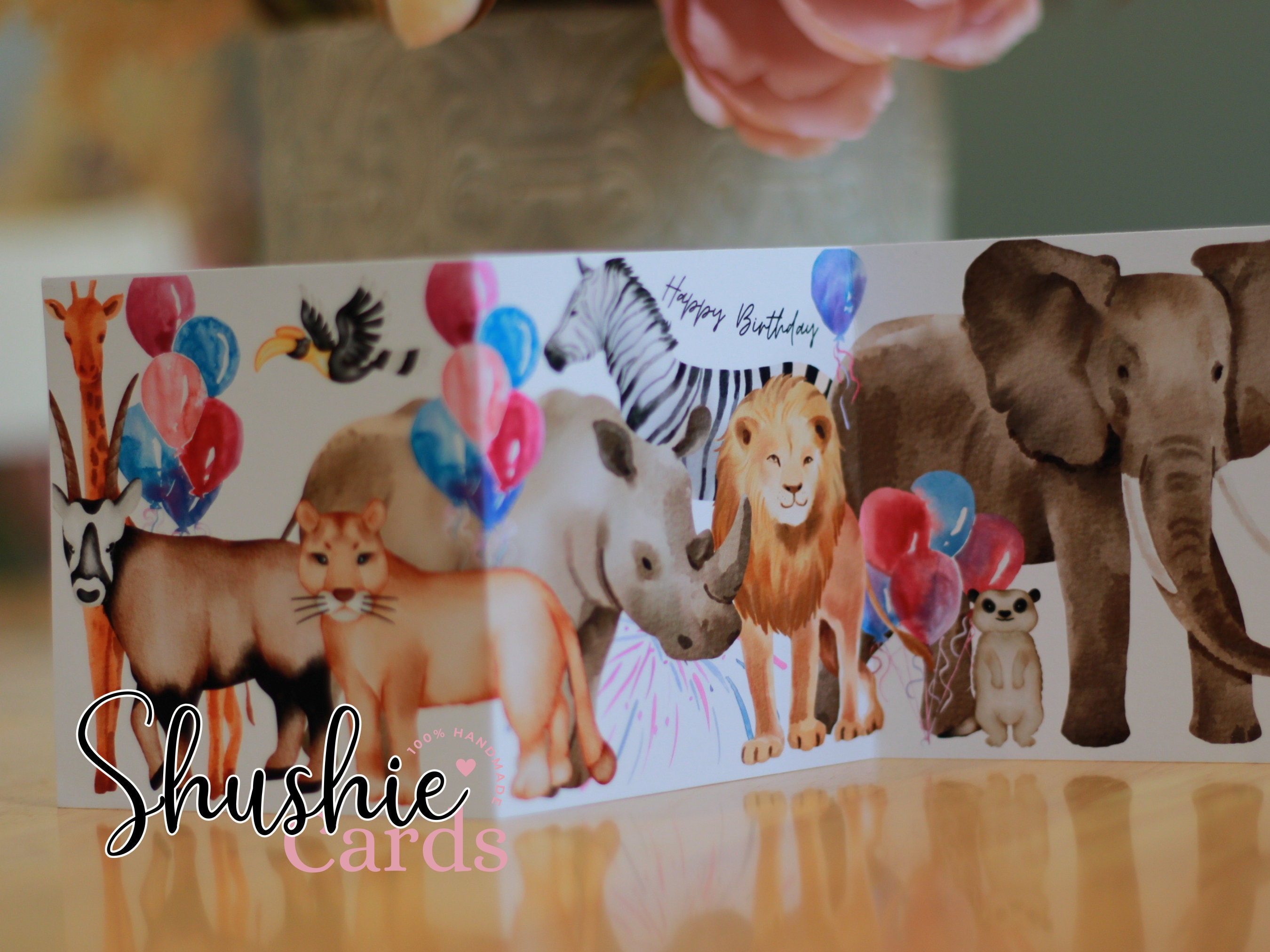 Jungle Animals Birthday Card Wildlife Animal Card Lion Elephant Card ...