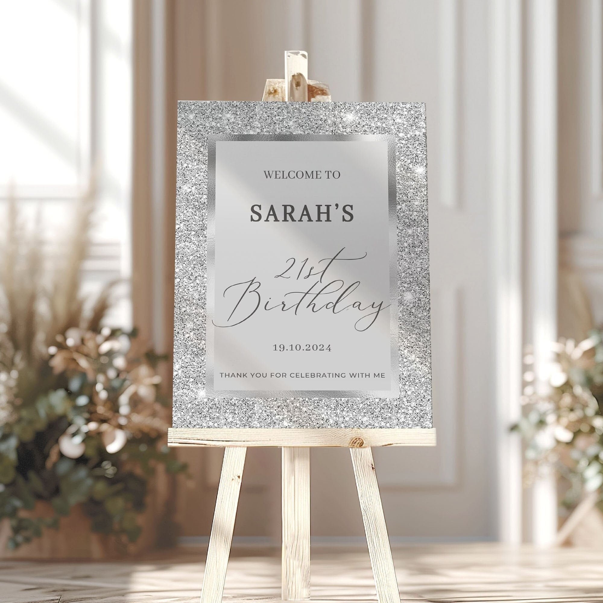 Silver Welcome Sign Editable 21 Birthday Sign Silver Party Décor 18th ...