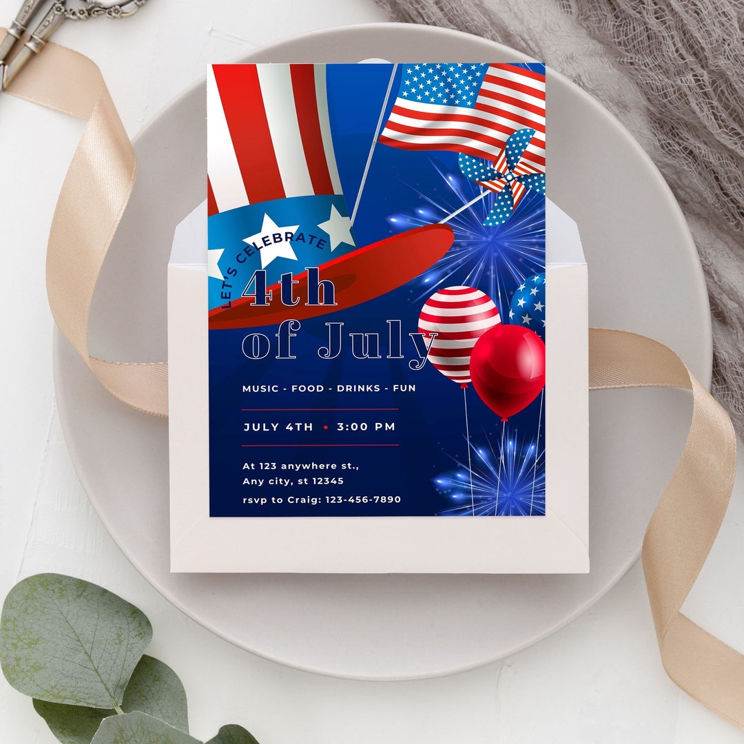 Printable 4th July Party Invite Template Independence Day Flyer 4th ...